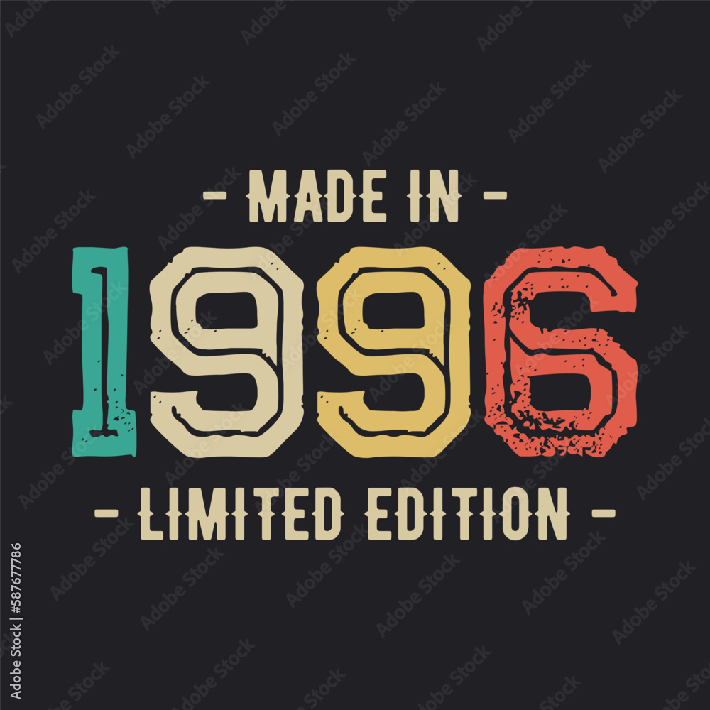 1996 vintage retro t shirt design, vector, black background Stock 벡터 ...
