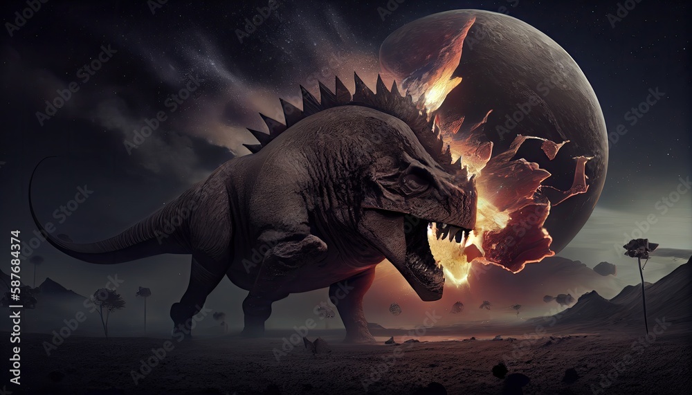 Dinosaurs extinction after an asteroid hit Earth. Generative AI. Stock ...