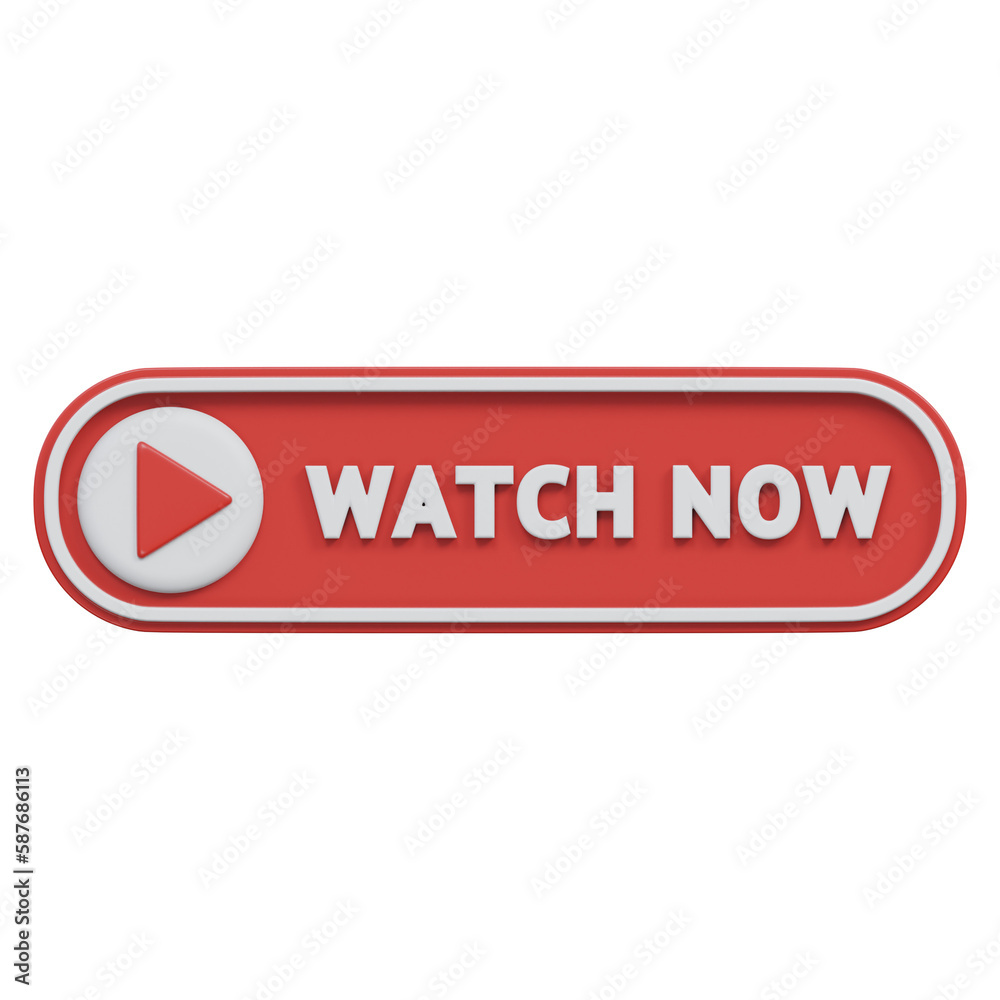 watch now button 3d render icon illustration with transparent ...