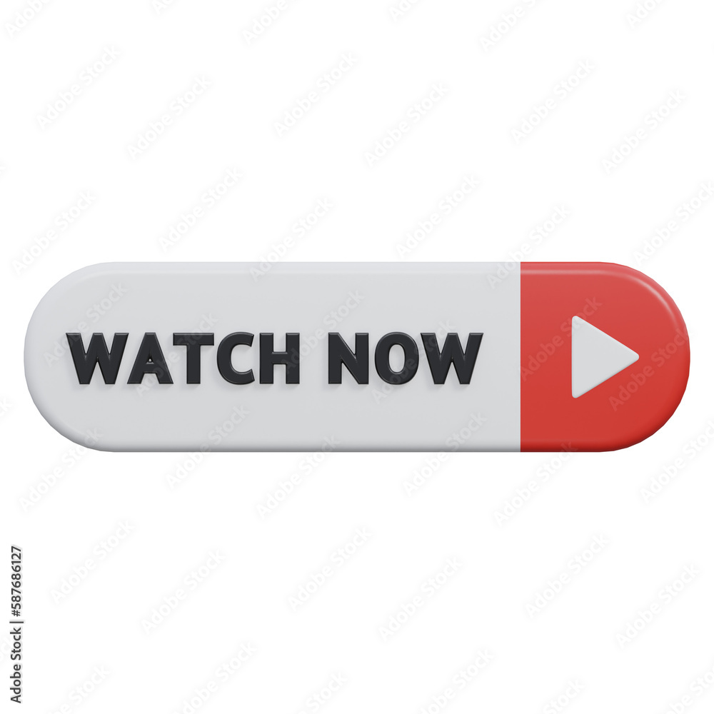watch now button 3d render icon illustration with transparent ...