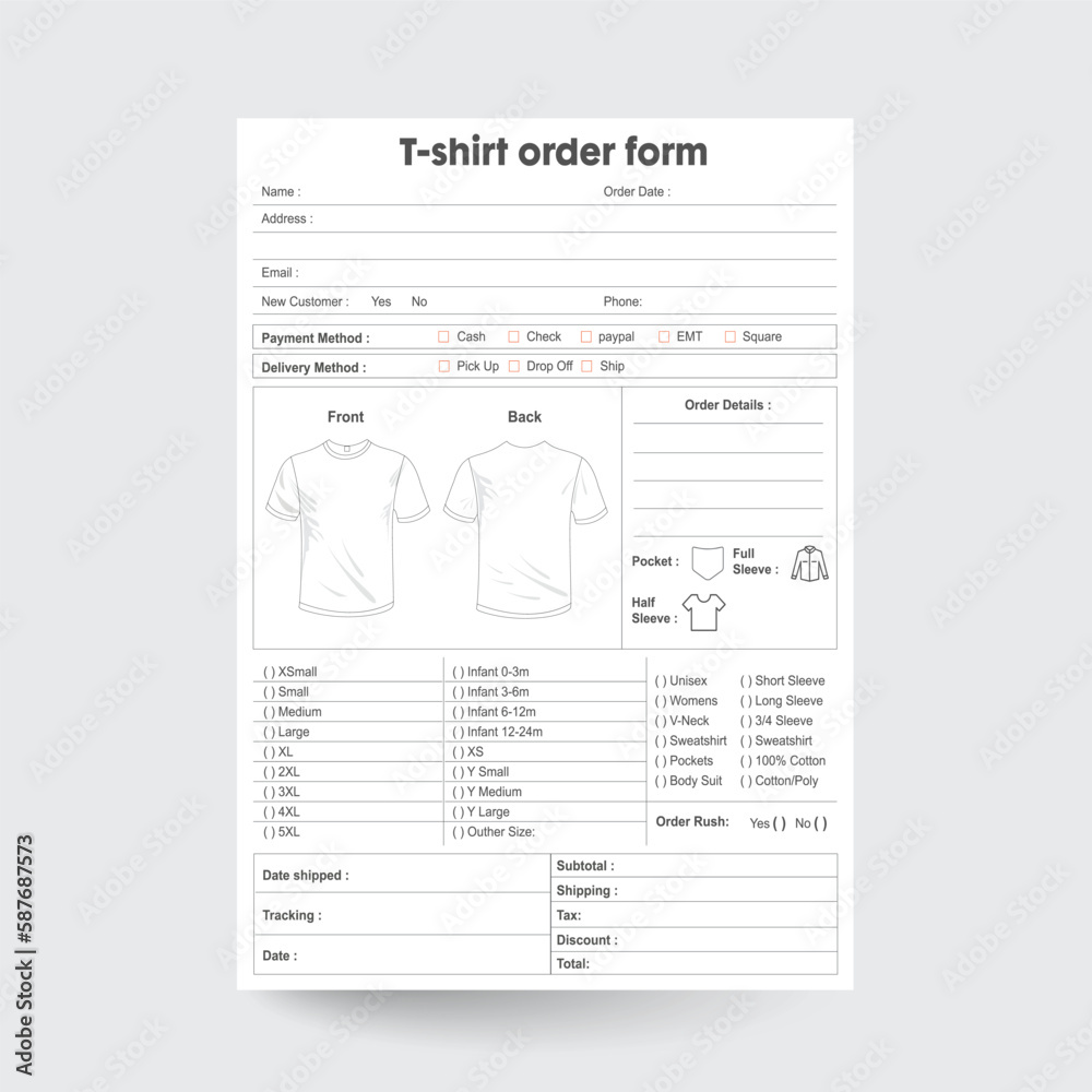 T shirt order form,Diy T-shirt form,Order Form,Printable T-shirt Form ...