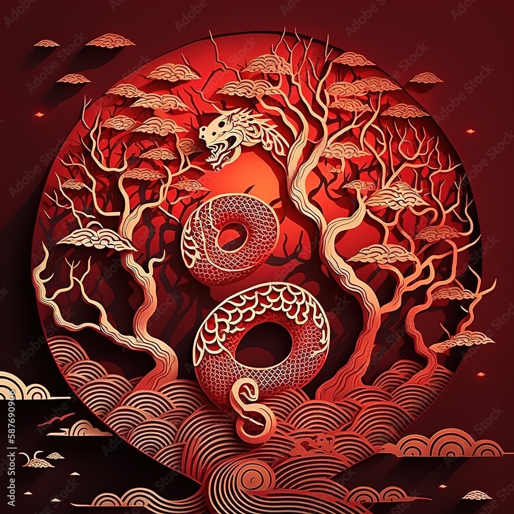 paper cut style, Chinese New Year, stock illustration Chinese New Year ...