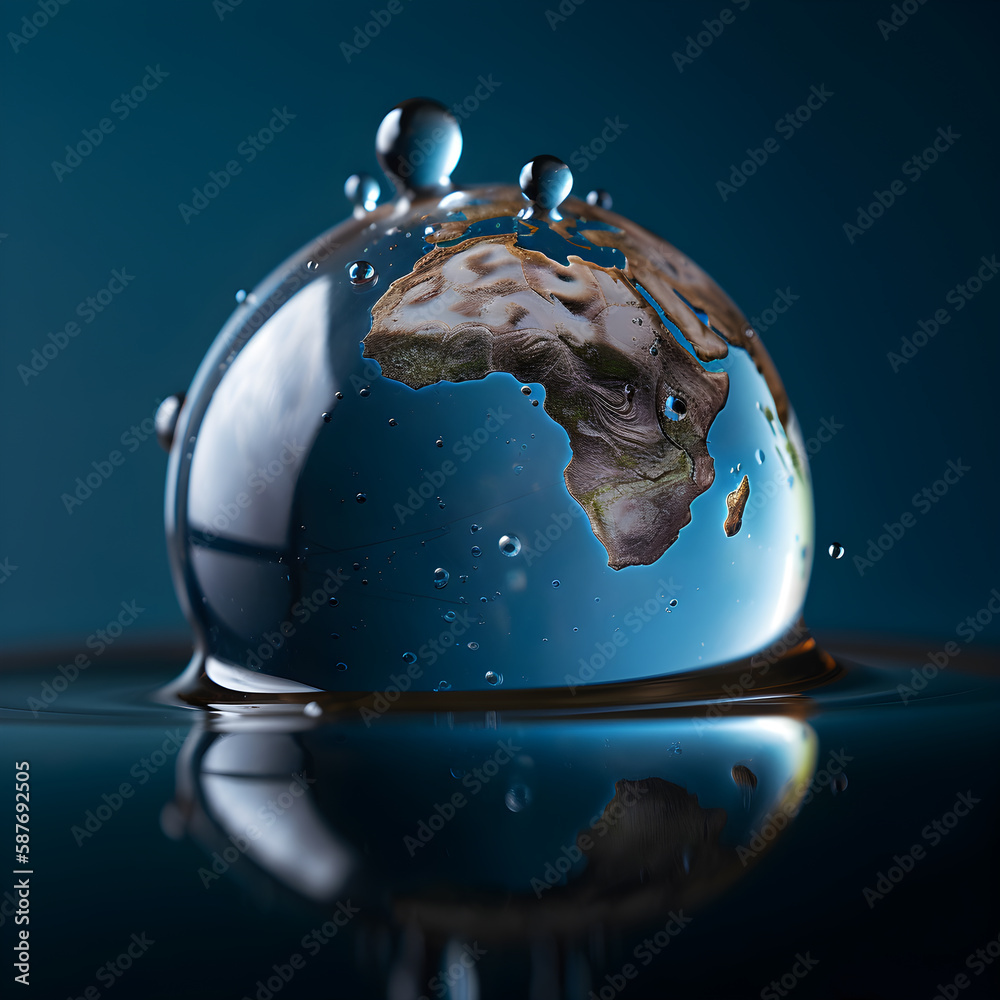 Drop of water that forms the planet earth and inside you can see the ...
