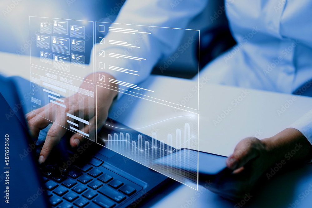 Foto de Business data management system concept background. Business ...