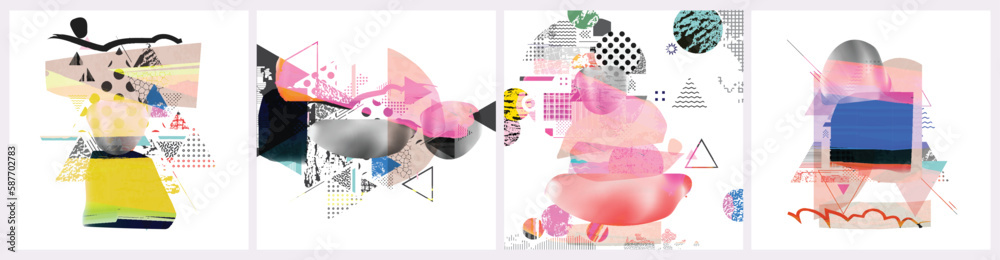 Colorful abstract geometric shapes and lines composition. Abstraction ...