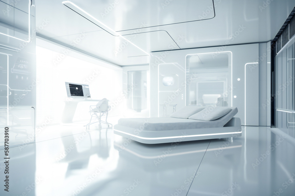 Clean white advanced futuristic interior, corridor or room. Created ...