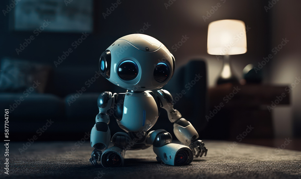 Little robot as home assistant with artificial intelligence on modern ...