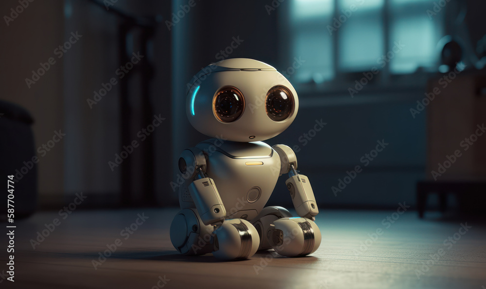 Little robot as home assistant with artificial intelligence on modern ...