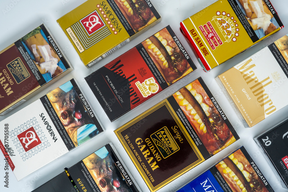 Jakarta, Indonesia. March 27, 2023: Some packs of Indonesian cigarette ...