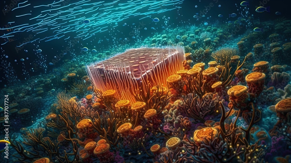 Sea Chip: Underwater Microchip Base for Thriving Ocean Life Symbolizing ...