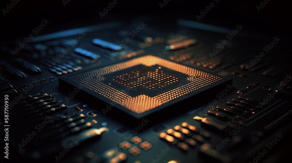 Cybernetic Microcosm: Zoomed-In Microchip Surface as a Futuristic ...