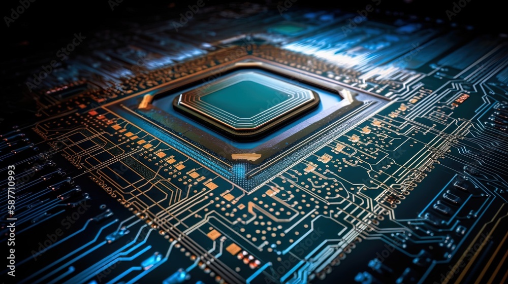 Cybernetic Microcosm: Zoomed-In Microchip Surface as a Futuristic ...