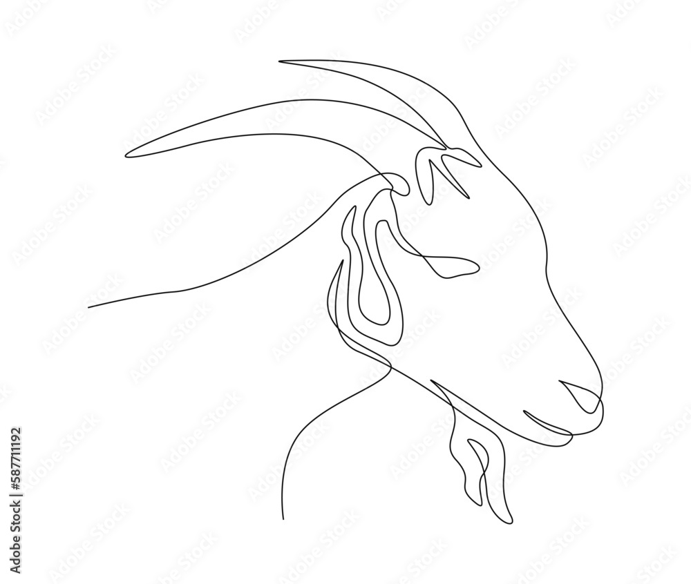Continuous one line drawing of head goat. simple goat mascot line art ...