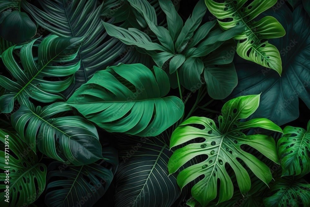 Tropical background with monstera leaves. Palm leaves pattern ...