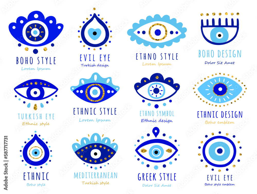 Ethnic boho style blue greek protection from the spoilage signs with ...