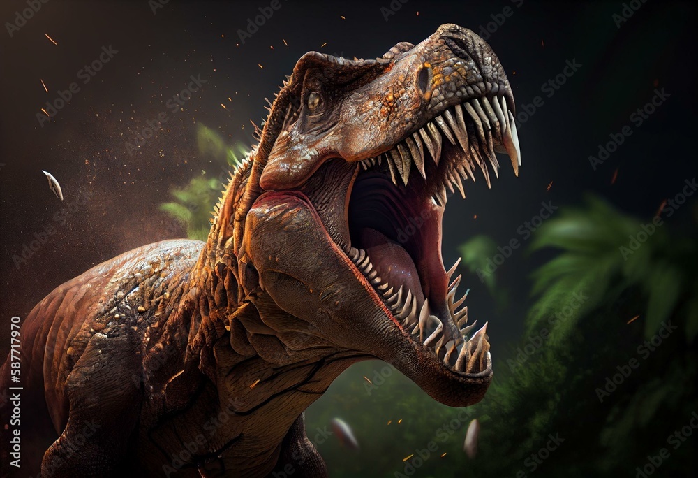 Tyrannosaurus rex dinosaur roaring - 3D render. Generative AI Stock ...