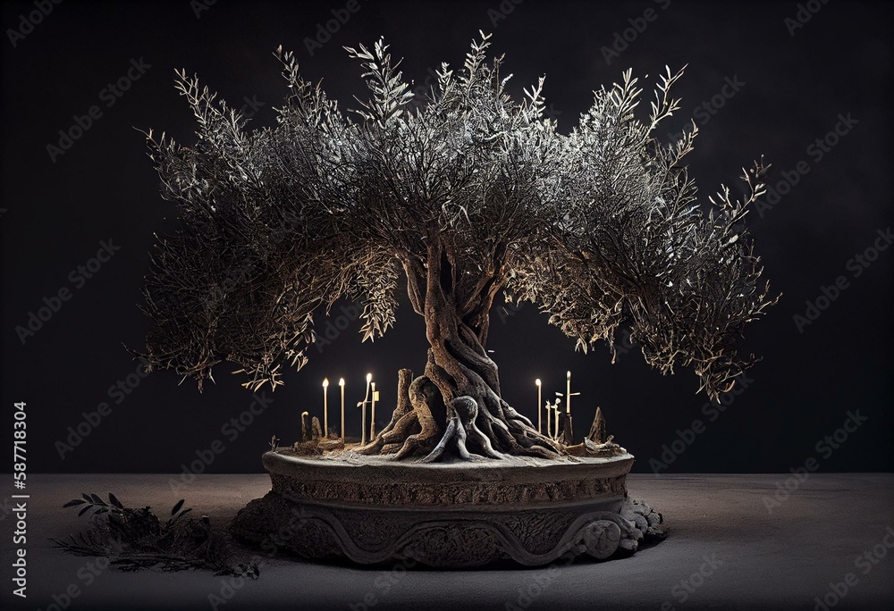 Olive trees and menorah, vision of Zechariah. Generative AI Stock ...