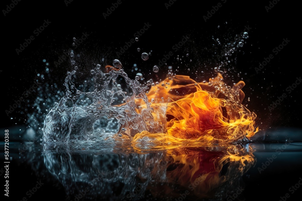 Collision and Fusion of Water and Fire, wallpaper, high contrast ...