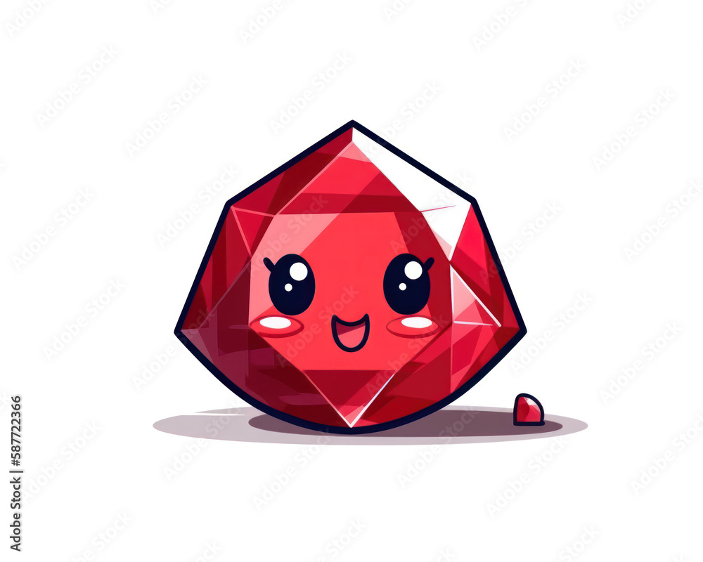 Cute red ruby gemstone character. Vector illustration isolated on white ...