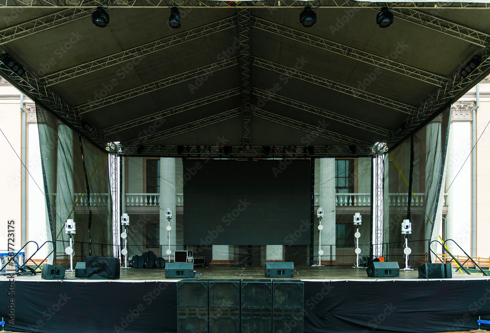 Large indoor outdoor stage for concerts. Professional sound and ...