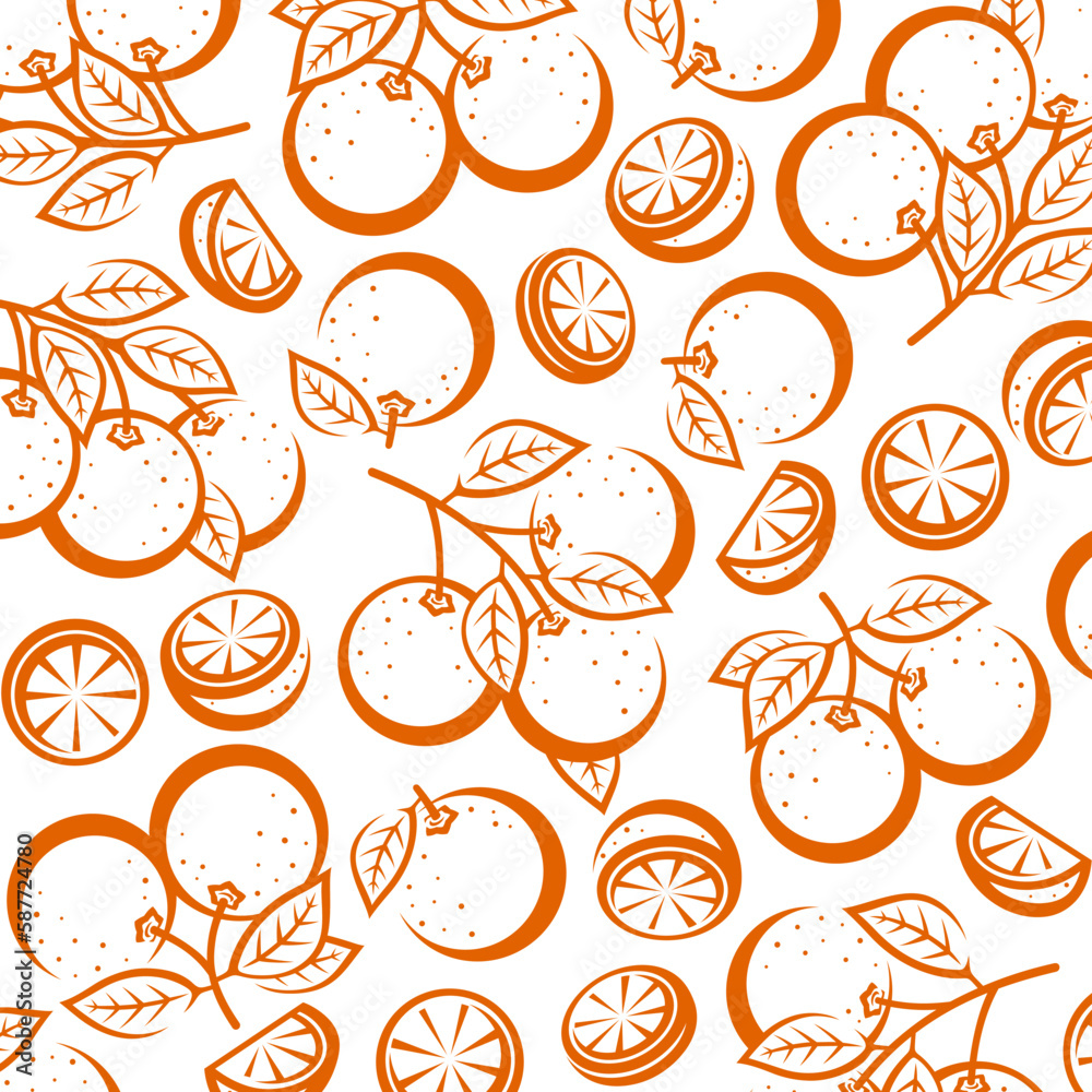 Oranges pattern background set. Collection icons orange. Vector Stock ...