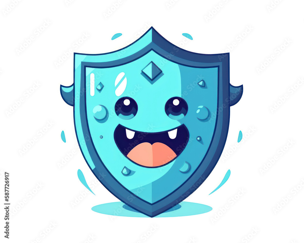 Cute cartoon shield character with happy face and eyes. Vector ...