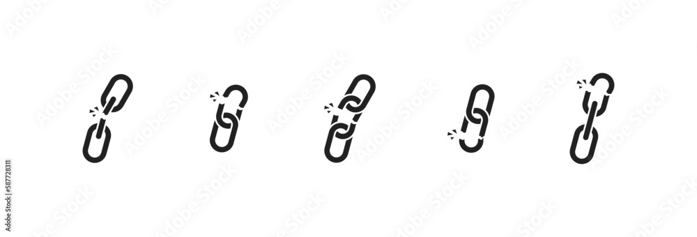 Broken chain link icon set. Lost connection, disconnection sign. Vector ...