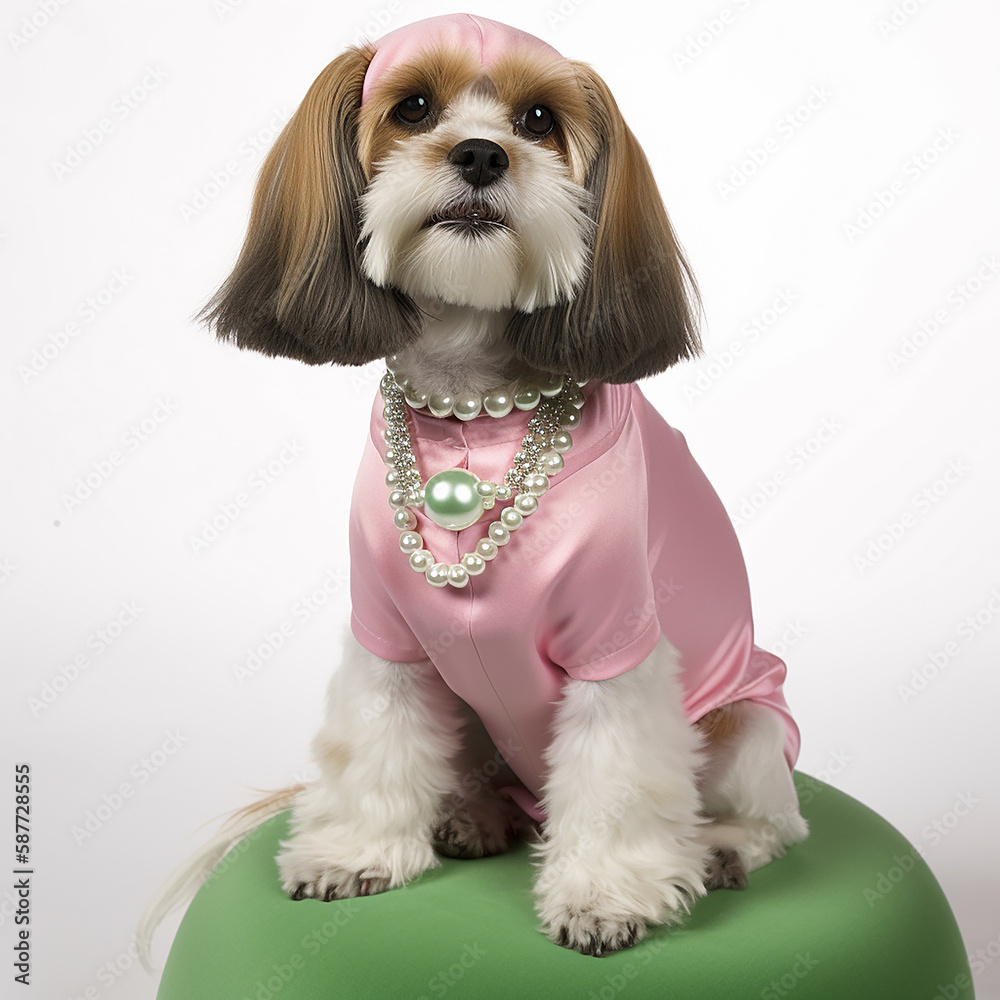 illustrazione di cane vestito come la regina elisabetta, con collana di ...