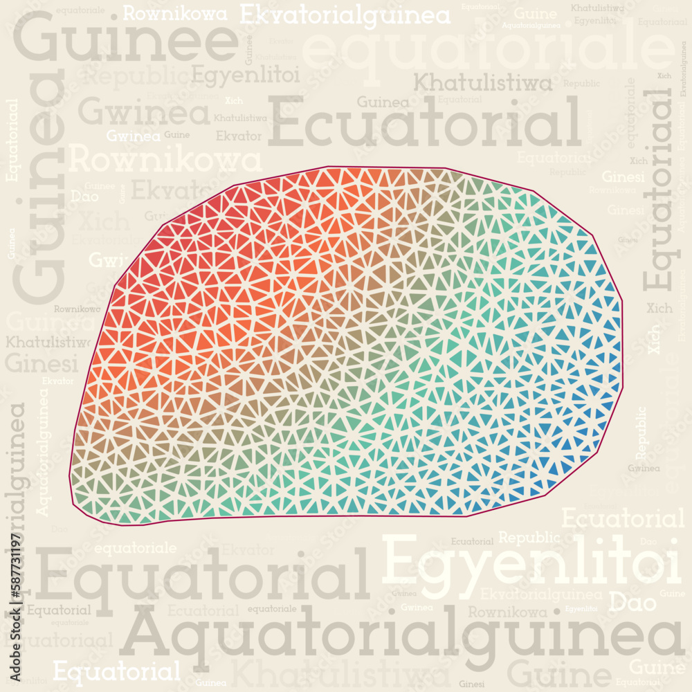 EQUATORIAL GUINEA map design. Country names in different languages and ...