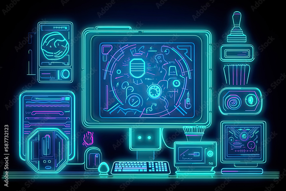 Neon old computer aestethic. Retro pc elements, user interface ...