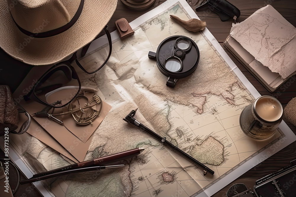 Planning vacation, travel plan, trip vacation using world map along ...