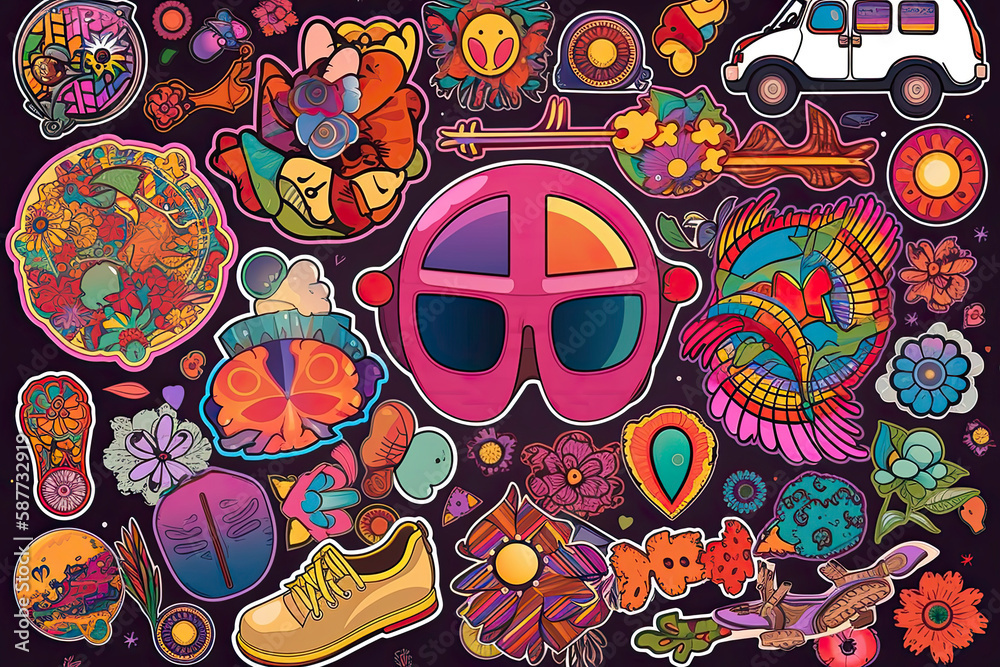 Groovy 70s Vector Sticker Set. Disco ball, high boots, peace sign ...