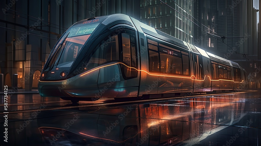 Urban mobility future - tram, metro, subway in futuristic city ...