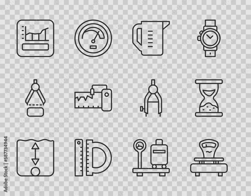 Set line Depth measurement, Scales, Measuring cup, Protractor and ruler ... Set line Depth measurement, Scales, Measuring cup, Protractor and ruler ...