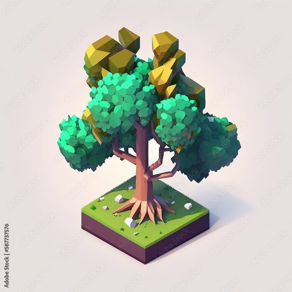 tiny cute 3d isometric green tree emoji rpg mmorpg game model Stock ...