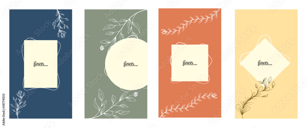 Background with minimal hand drawn flower elements in line art style ...