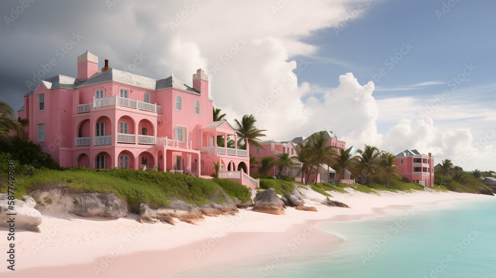 The stunning pink sand beaches of Harbour Island in the Bahamas, with ...