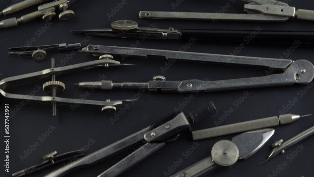 Compass for drawing. Set of old different compasses. Retro metal ...