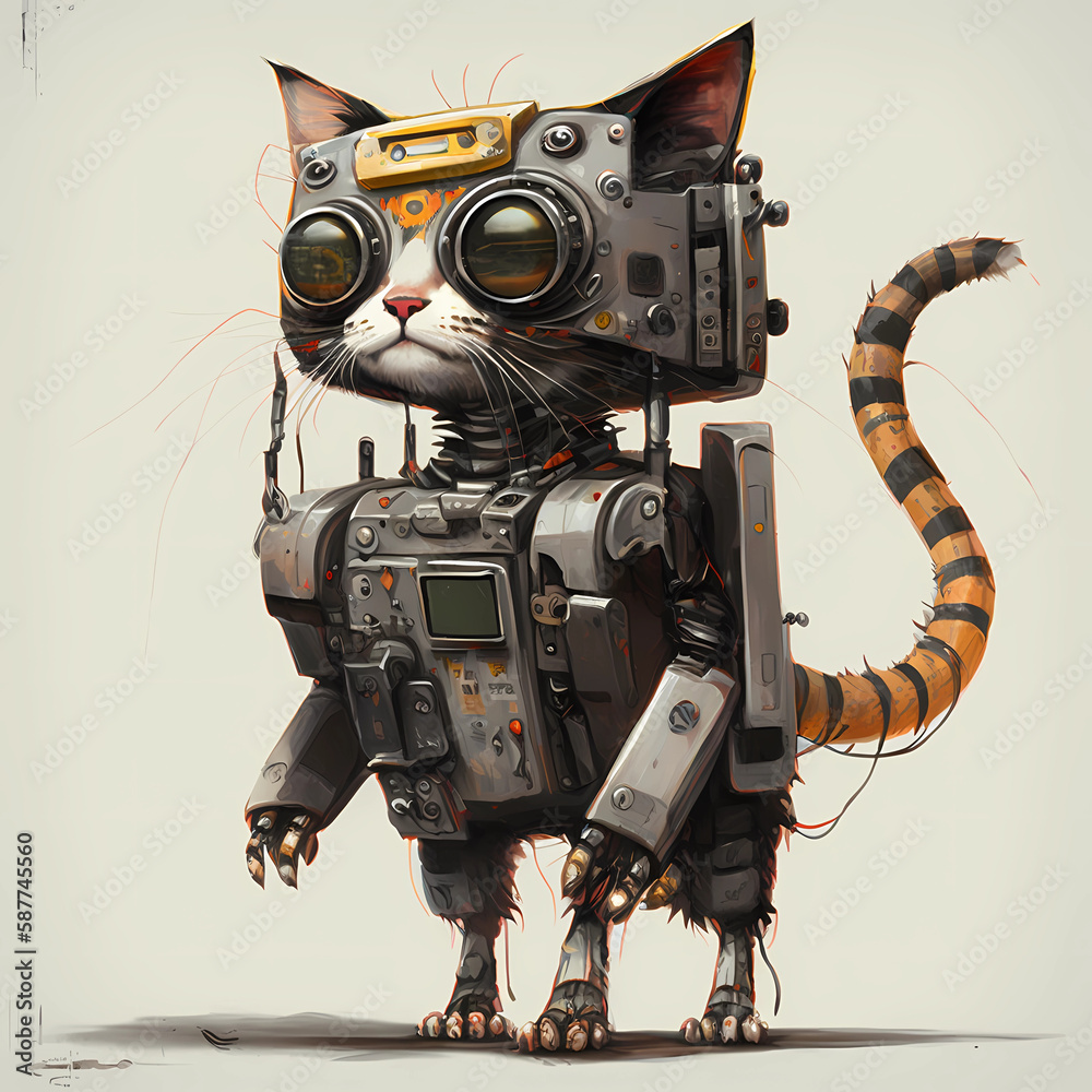 Robot Cat on a grey background - Generated by Generative AI - No.16 ...