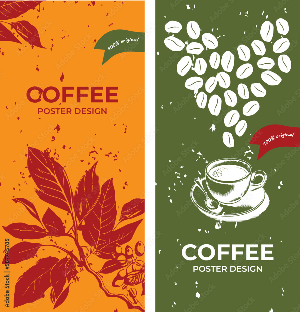 Coffee design poster set, vector drawing. Template for flyers, banners ...