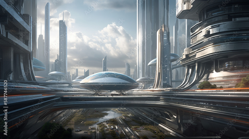 A incredibly modern and advanced city skyline showing off its enormeous ...