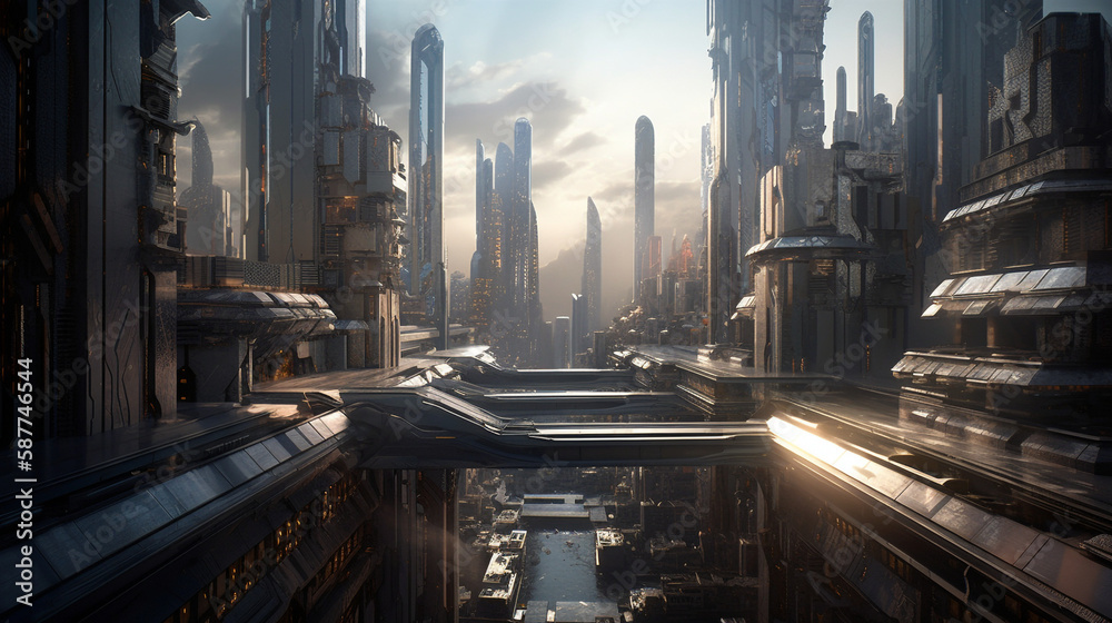 A incredibly modern and advanced city skyline showing off its enormeous ...