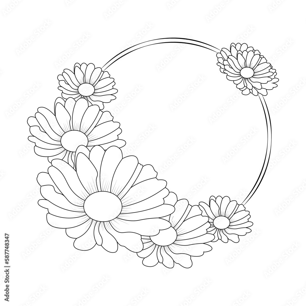 Hand Drown Daisy Flower Decorative Line art Coloring Page Stock Vector ...