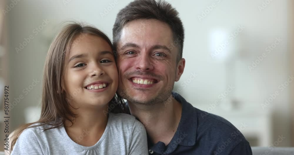 Close up portrait of loving Latin daddy smile, pose for camera with ...