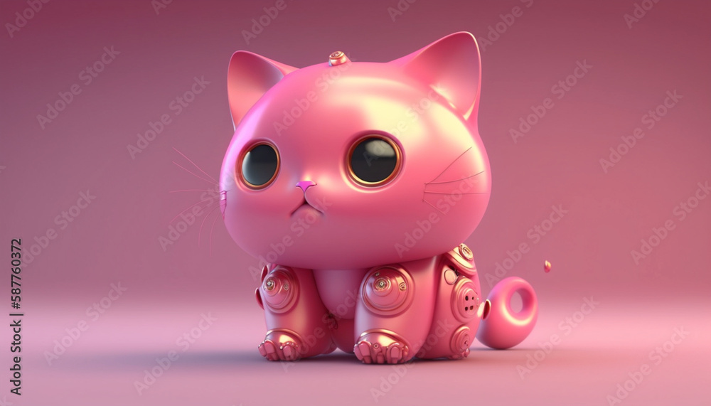 Cute pink cat cartoon character .Generative AI. Stock Illustration ...