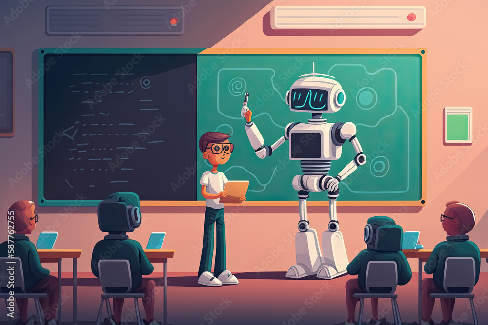 AI Robot as a teacher is teaching student in classroom instead of a ...