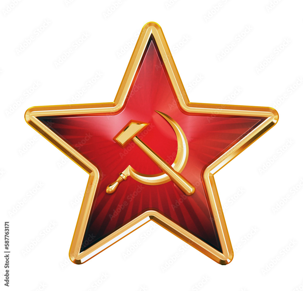 Hammer and sickle communism symbols badge on transparent background. 3D ...