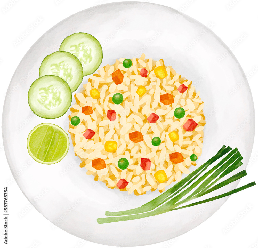 Thai food Fried Rice watercolor png Stock Illustration | Adobe Stock