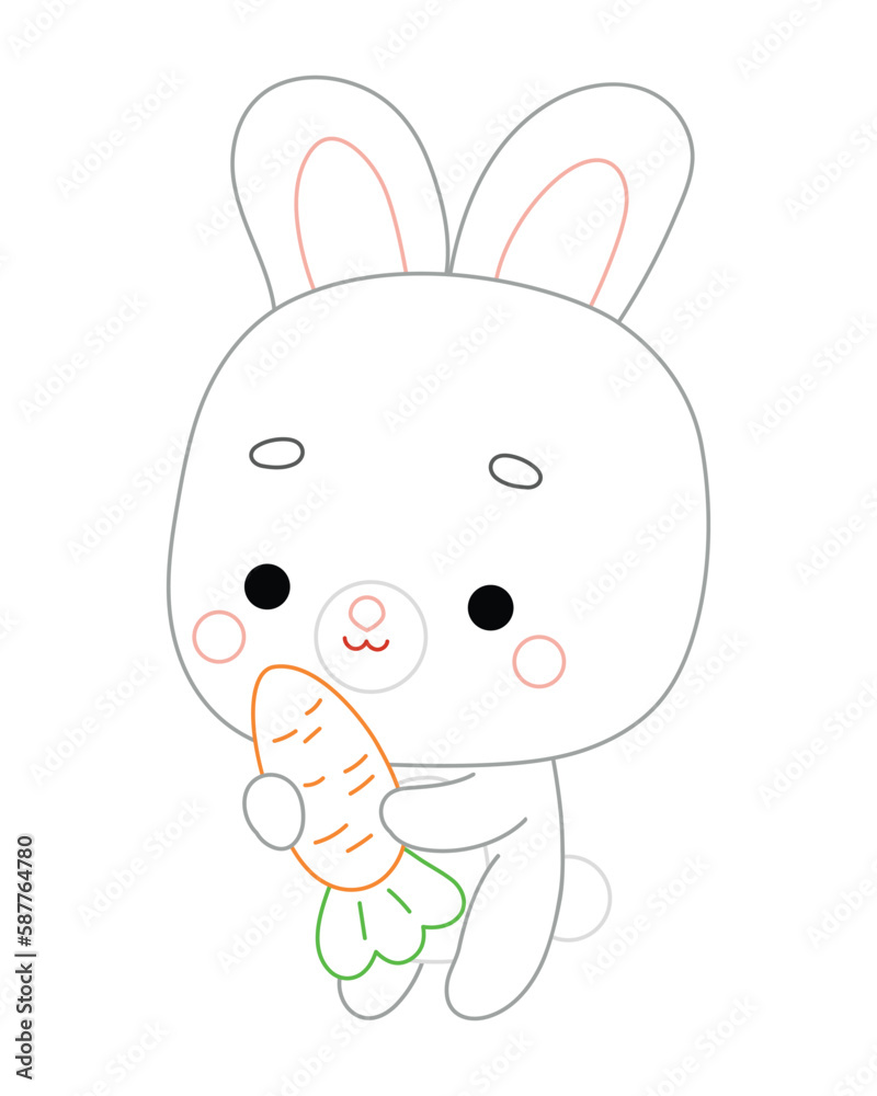 Coloring book for children, Cartoon cute character rabbit and ...