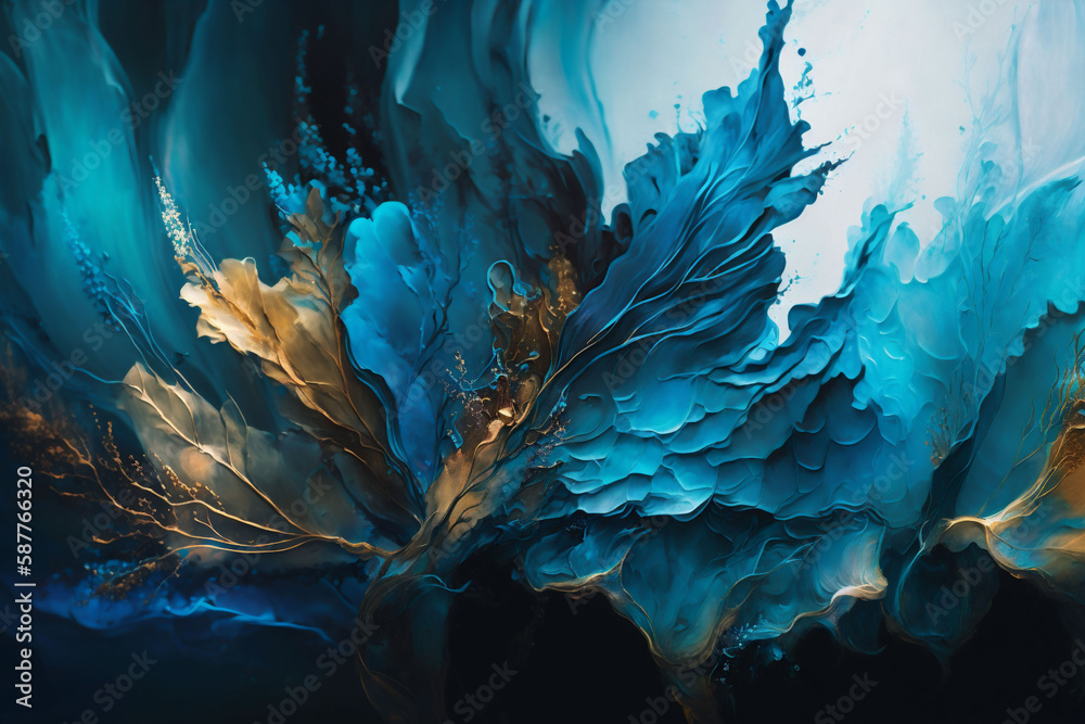 Contemporary Abstract Paint Swirls Background in Beautiful blue teal ...